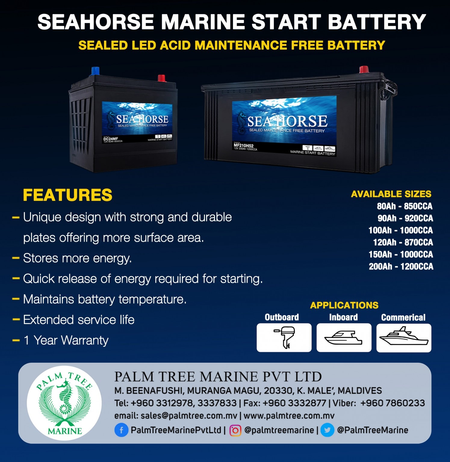 Seahorse Marine Start Battery - Authorised Dealer - Palm Tree Marine